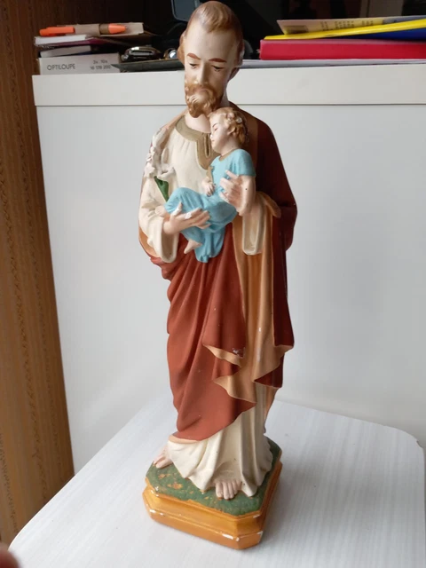 ANCIENNE STATUE EN Plâtre St Joseph Et L'enfant Jésus Pieraccini EUR 20 ...