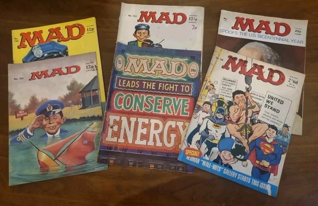 VINTAGE 1970'S COMIC bundle X6 Mad Magazine issue #108,133,135,136,172 ...