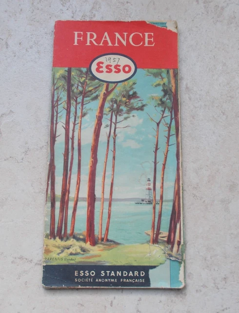 VINTAGE FRANCE ROAD Map ESSO 1957 antique old 1950s vtg automobilia $17 ...