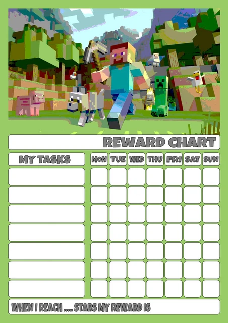 CARTE DE RÉCOMPENSE RÉUTILISABLE MINECRAFT, TABLEAU DE COMPORTEMENT ...