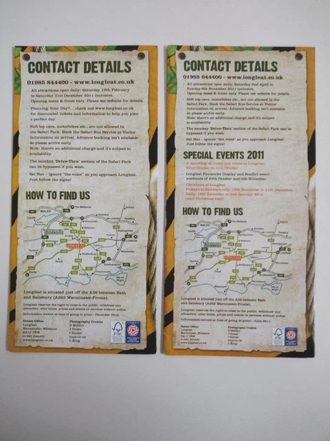 LONGLEAT SAFARI PARK Leaflets x 5 - 2011, 2013, 2019 £3.00 - PicClick UK