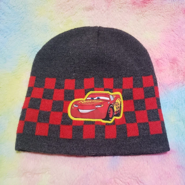 DISNEY PIXAR CARS Lightning McQueen Beanie Winter Hat Gray Red Knit ...