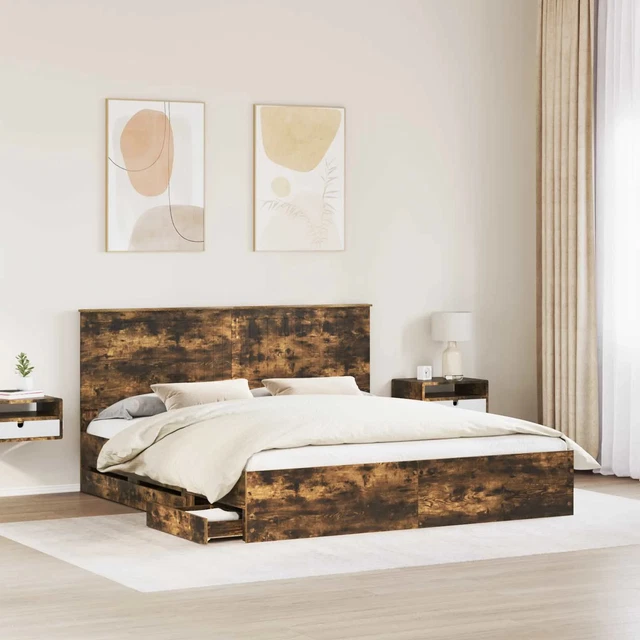BED FRAME WITH Drawer Smoked Oak 180 x 200 cm Engineer Wood vidaXL £329 ...