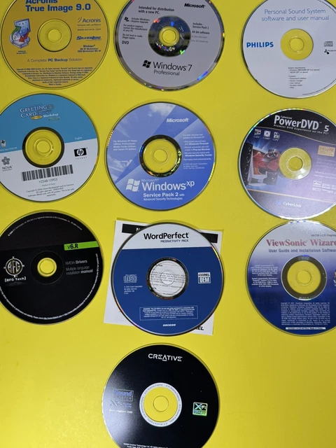 10 VINTAGE CD Rom Softwares Windows XP , Windows 7 , Acronis , Driver ...