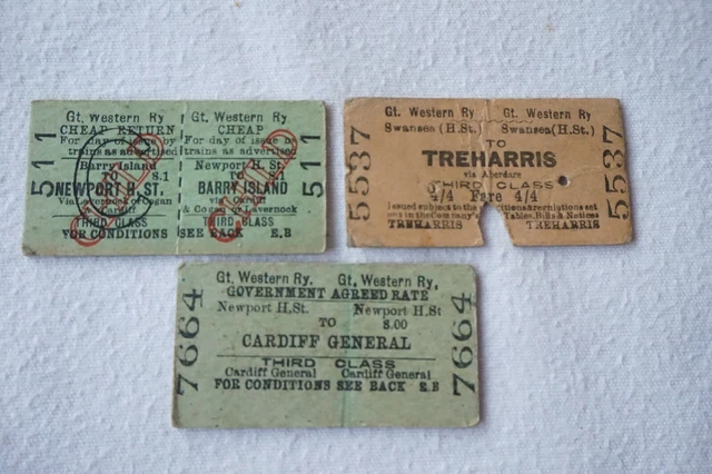 GWR RAILWAY TICKET x3 Newport Barry Island Treharris Cardiff £6.39 ...