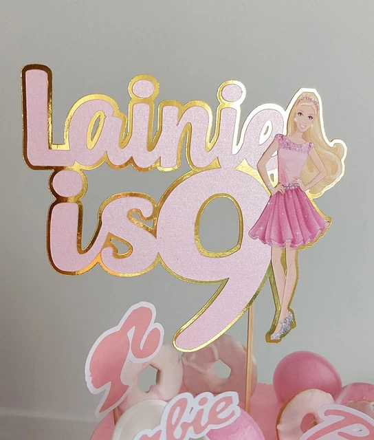 PERSONALISED BARBIE INSPIRED cake topper any name age £5.99 - PicClick UK