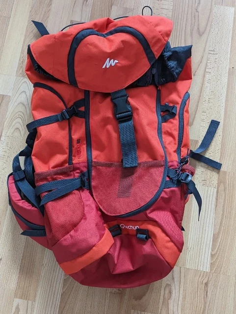 ZAINO QUECHUA FORCLAZ 60 litri rosso trekking escursioni viaggi EUR 5 ...