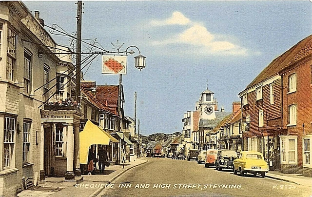 POSTCARD STEYNING - Chequers Inn And High Street - Cars - Circa 1960'S ...