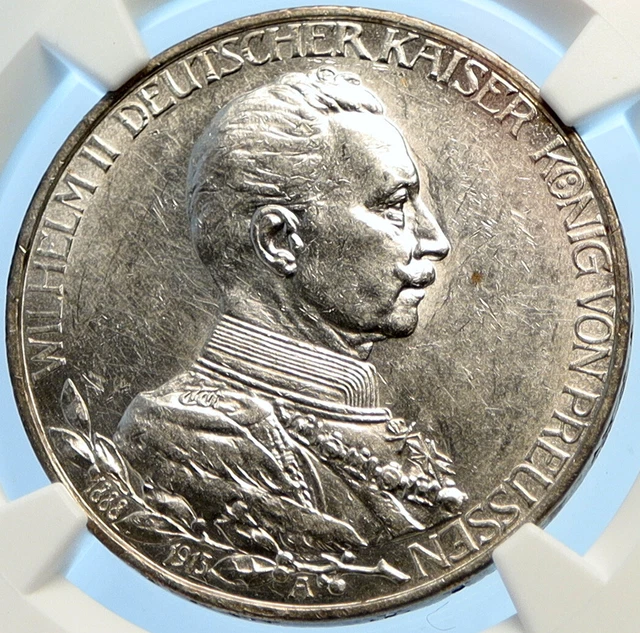 1913 A GERMANY GERMAN STATES PRUSSIA WILHELM II Silver 3 Marks Coin NGC ...