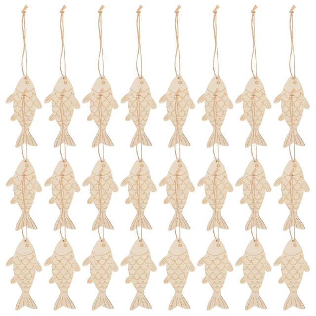 60 PCS WOOD Fish Decor Wall Unfinished Plaques Rustic Nautical Ornament ...