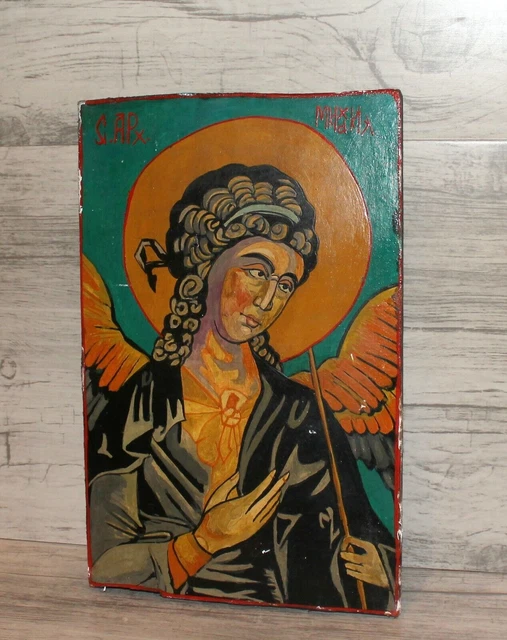 ANCIENNE ICÔNE ORTHODOXE peinte à la main Archange Michael EUR 179,78 - PicClick FR