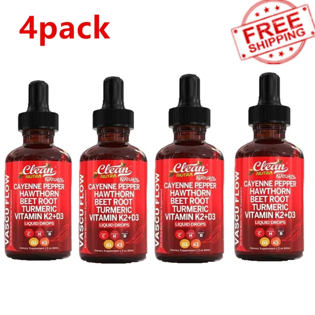 4PCS CAYENNE PEPPER Hawthorn Beet Root Turmeric VitaminK2+D3 Liquid ...