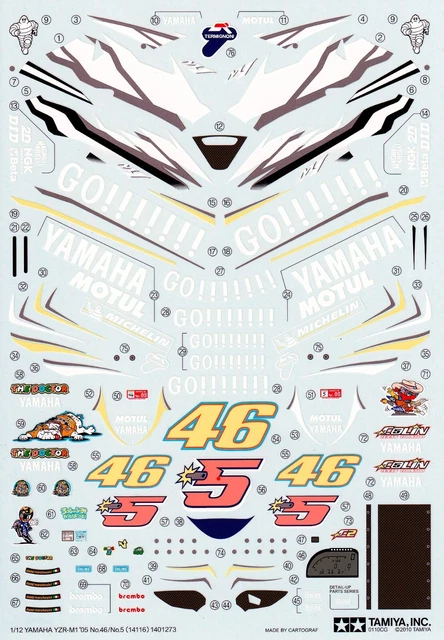 TAMIYA DECALS 1/12 YAMAHA YZR-M1 ’05 No.46/No.5 Cartograf.Item14116 ...
