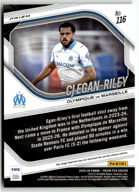 PANINI PRIZM FIFA 2025-26 Tarjeta 116 CJ Egan-Riley Rookie Silver Prizm ...