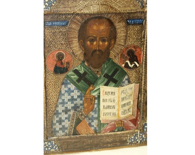 ANTIKE RUSSISCHE ORTHODOXE Ikone 'Heiliger Nikolaus der Wundertäter', Anf.19.Jhd EUR 489,00 ...