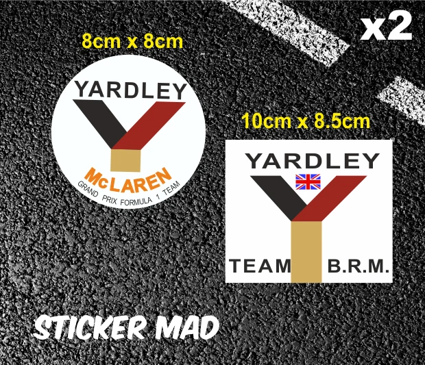 YARDLEY MCLAREN BRM Classic f1 Stickers SET OF 2 ( HIGH QUALITY ) GLOSS ...