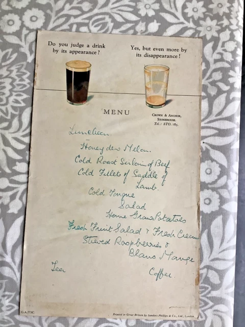 WW2 GUINNESS PUB menu card £16.15 - PicClick UK