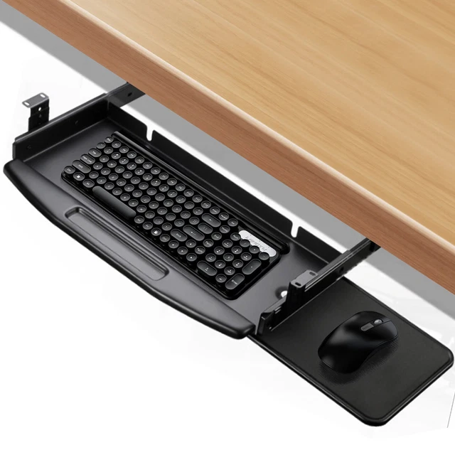 STEEL KEYBOARD TRAY Under Desk with 360° Rotatable Mouse Tray Pull Out ...