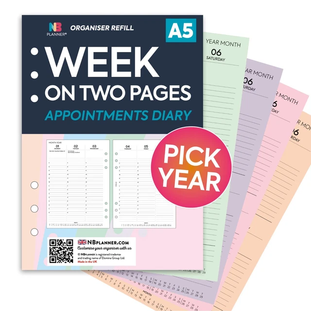 2025 2026 2027 Filofax A5 COMPATIBLE Week on two pages appointments diary £7.98 - PicClick UK