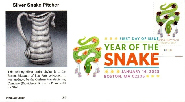2025 LUNAR NEW Year: Snake FDC w/official DCP - Silver Snake Pitcher $8 ...