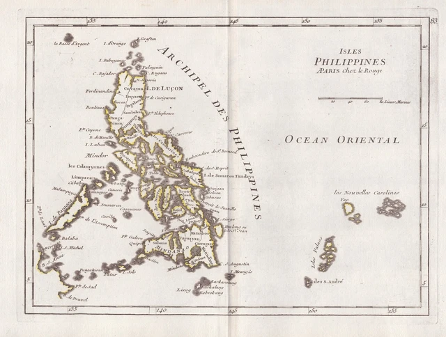 PHILIPPINES ASIATIQUE ASIE Carte Map Carte Gravure sur Cuivre Le Rouge ...