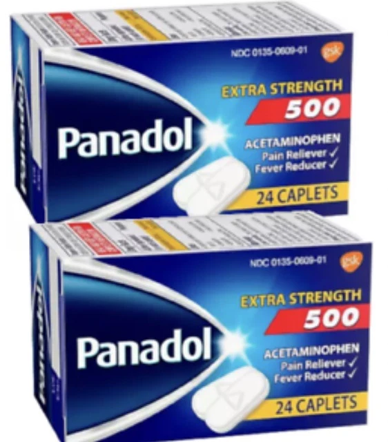 48 PANADOL 500 mg Extra Strength Caplets Pain Reliever 2 Pack - 24 Exp ...