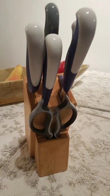 TUPPERWARE ERGONOMIC MESSER Set blau-weiß + Messerblock inkl. Schere ...