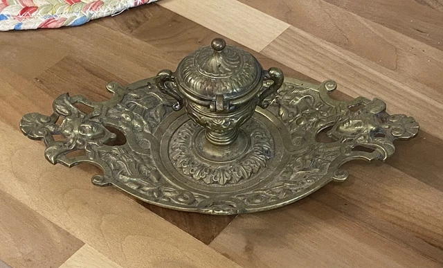 VINTAGE 1800’S WT&S Tonks Son Brass Desk Inkwell Deskware Art Nouveau ...