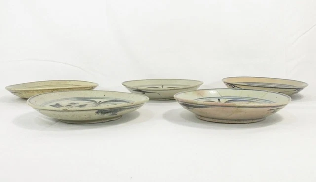 P0654: REAL CHINESE old blue-and-white porcelain 5 plates of ...