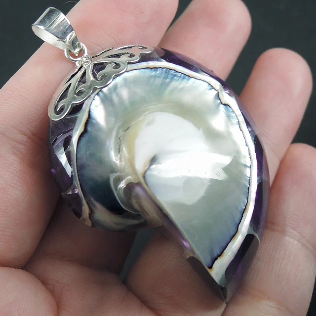 BIJOU PENDENTIF GRAND coquillage Nautilus violet en argent sterling 925 NSP-329 EUR 12,95 ...