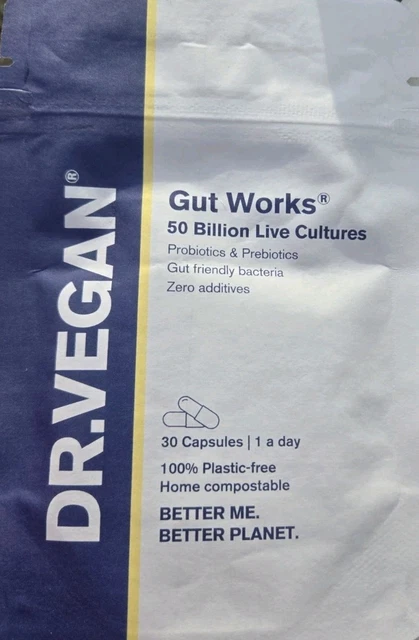 DR.VEGAN GUT WORKS 50bn Live Cultures Pre & Probiotic 30 Capsules. NEW ...
