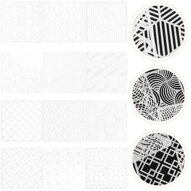 12 PCS REUSABLE Drawing Stencils Painting Templates Hollow Pet Material ...