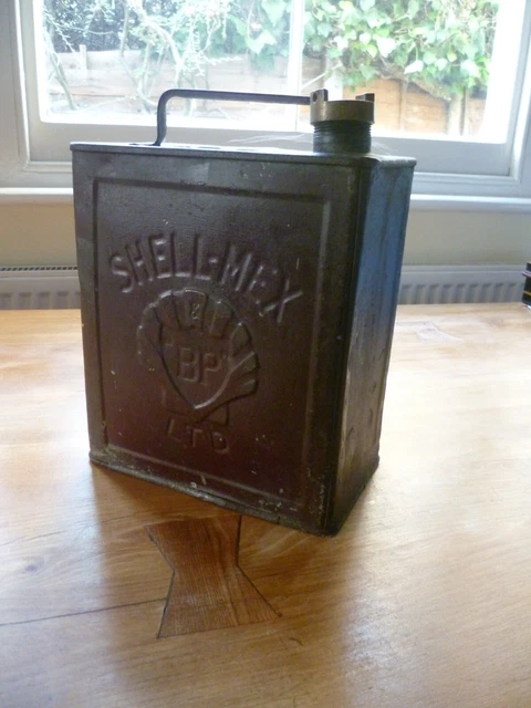VINTAGE 2 GALLON Metal Petrol Jerry Can Original Cap - Shell MEX & BP ...