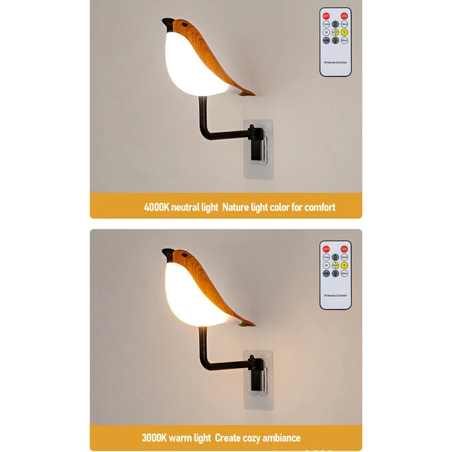 BIRD BEDSIDE LAMP Stepless Dimming Sound Effect Bird Desk Lamp For ...