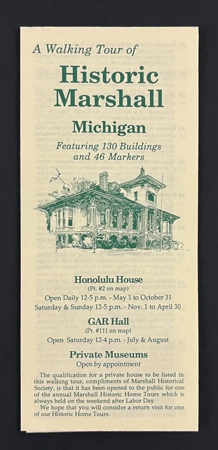 VINTAGE HISTORIC MARSHALL Michigan Walking Tour Guide Map Houses Travel ...