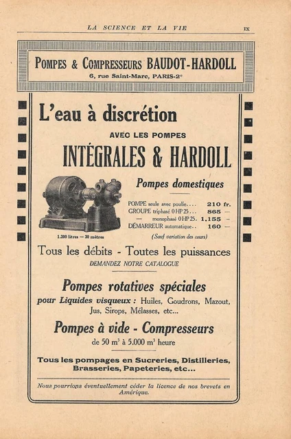 POMPES INTÉGRALES & Hardoll. Baudot-Hatdoll, Paris. Pubblicita 1926 EUR ...