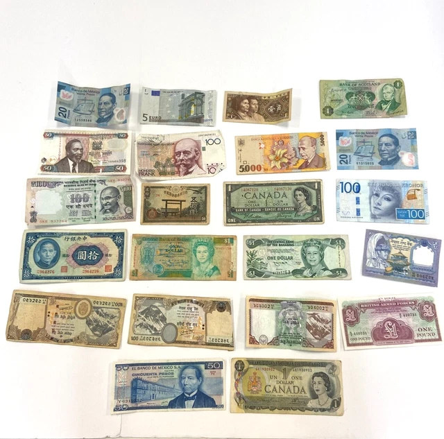CIRCULATED FOREIGN WORLD Currency Money Paper Bill Note Mixed Lot of 22 ...