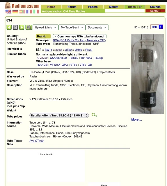RARE TYPE 834 Transmitting UHF Triode TUBE 304A UH50 RK-32 BW11 VINTAGE ...