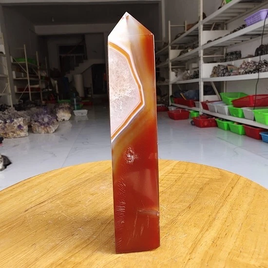 445G NATURAL RARE Red Agate Geode Crystal Obelisk Quartz Tower Point ...