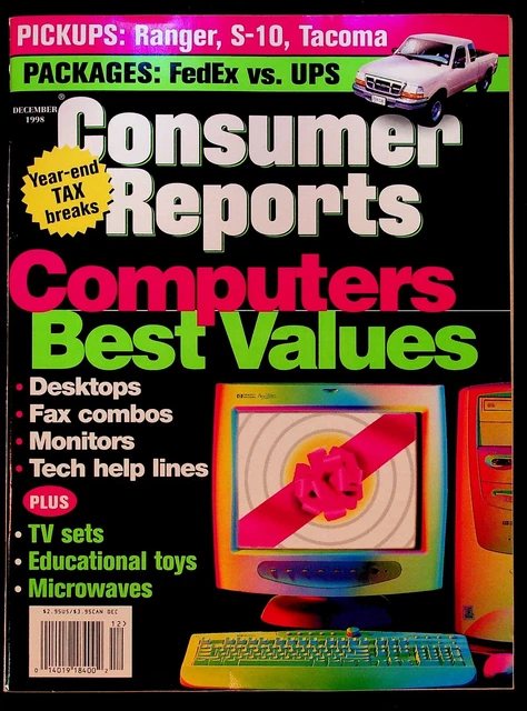 CONSUMER REPORTS MAGAZINE December 1998 Cars Computers Ford Ranger ...