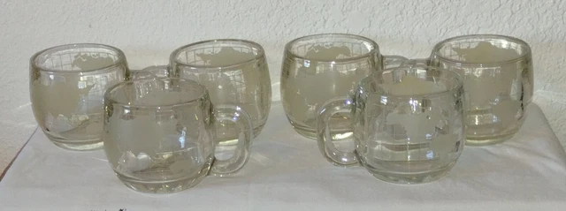 NESTLE ETCHED WORLD Map Globe Glass Mug Set 8 + 1 Tea Coffee Cup Mugs 9 ...