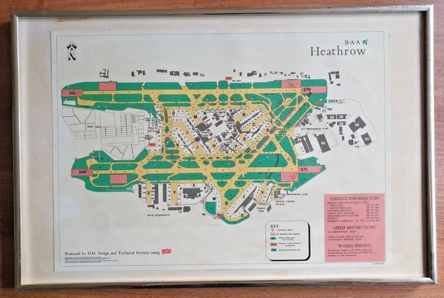 VINTAGE HEATHROW AIRPORT Airfield Map (August 1995) - Framed, 52x35 cm ...
