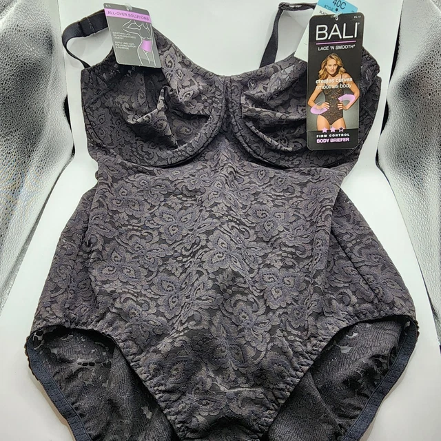 NEW- BALI 40C Black Body Shaper Lace 'N Smooth Firm Control Wire Bra ...