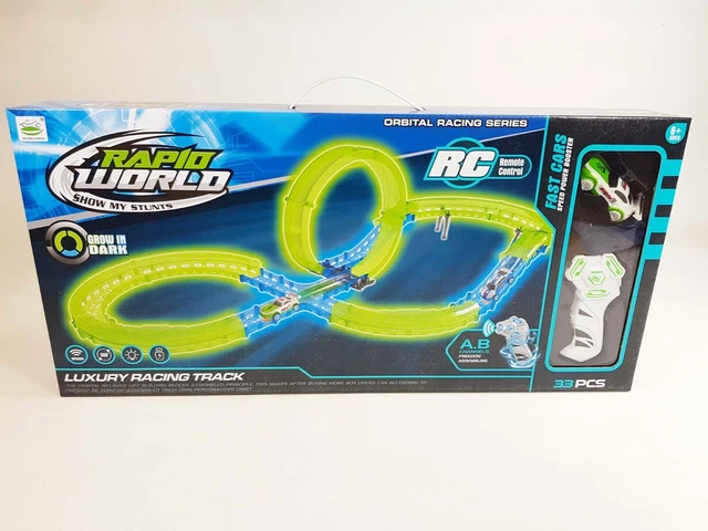 RACE CAR SLOT Train Track Set Kids Toys Indoor Mini F1 Stunt Track Glow ...