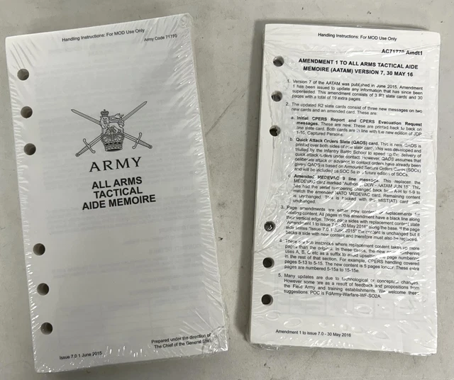BRITISH MILITARY ARMY All Arms Tactical Aide Memoire Plus Amendment ...