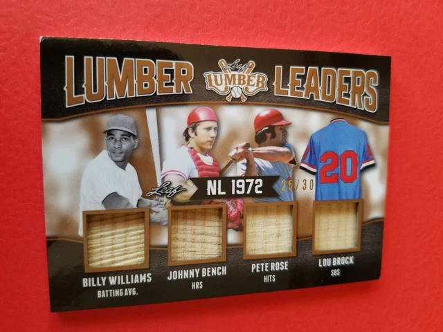 JOHNNY BENCH PETE ROSE LOU BROCK BILLY WILLIAMS 4 BAT CARD #d25/30 LEAF ...