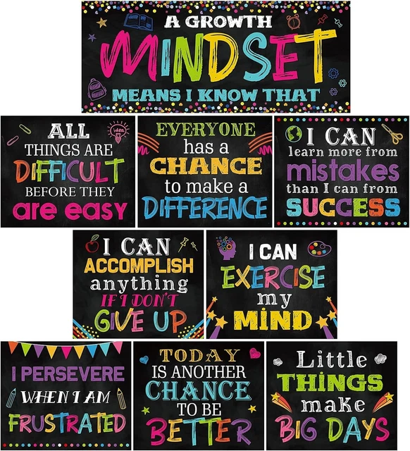 10 PIECES CLASSROOM Motivational Posters Growth Mindset Banner ...
