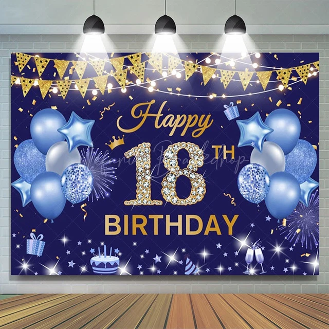 NAVY BLUE GOLD Flag Balloon 18TH Birthday Backdrop $37.90 - PicClick AU