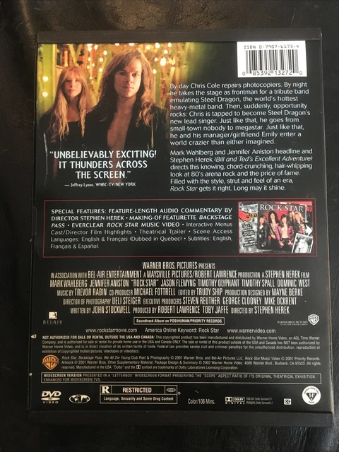 ROCK STAR DVD Mark Wahlberg, Jennifer Aniston Stephen Herek $5.00 ...