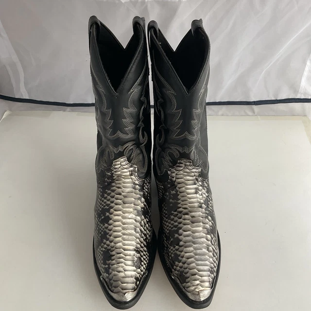 LAREDO PATENT LEATHER Snakeskin Print Metal Tip Western Boots Men's ...